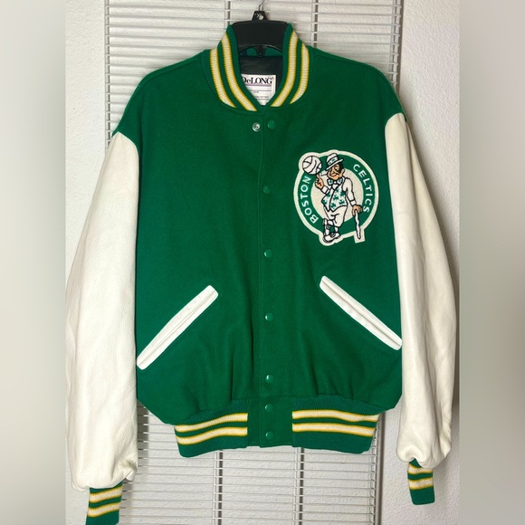 delong | Jackets & Coats | Rare Green Two Tone Celtic Leather Varsity ...
